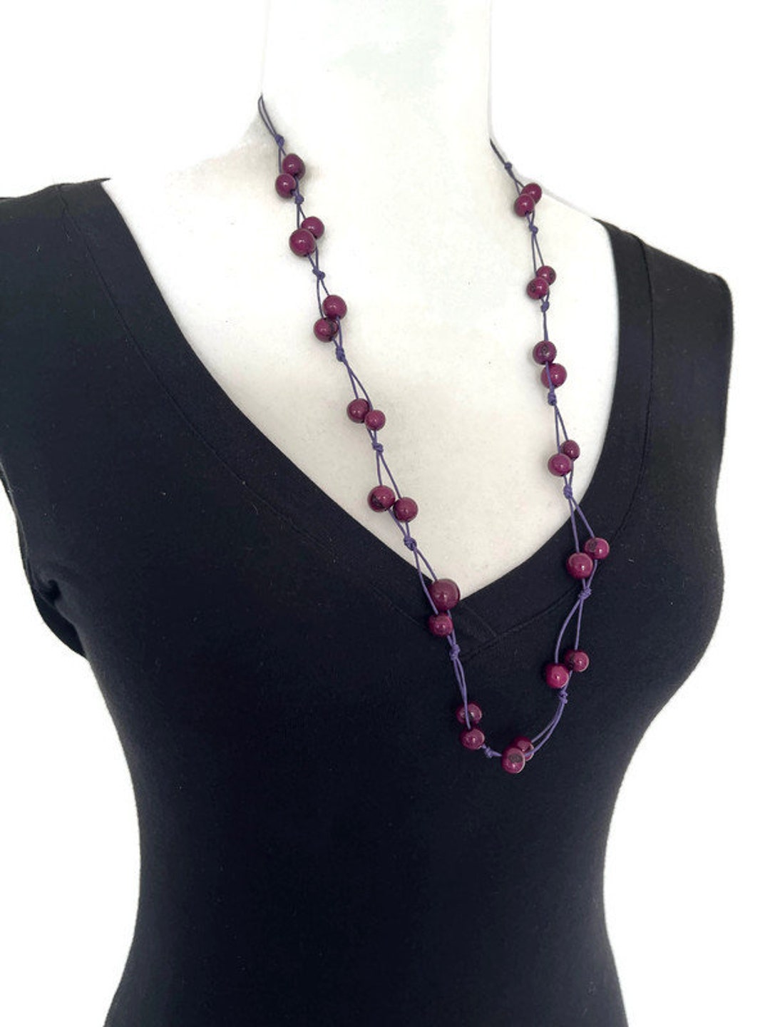 Purple Acai Seed Necklace Set Tag515, Long Necklace and Earrings in ...