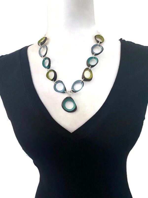 Tagua Necklace in Green and Blue TAG675 Handmade Tagua Nut | Etsy