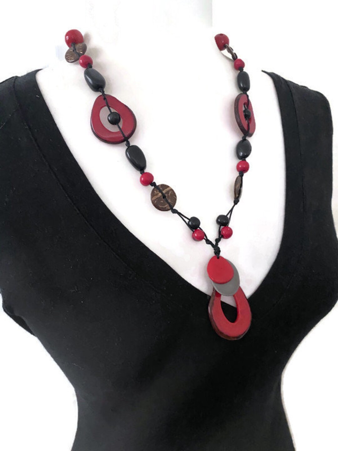 Tagua Necklace and Earrings in Red and Black TAG682, Tagua Nut Jewelry ...