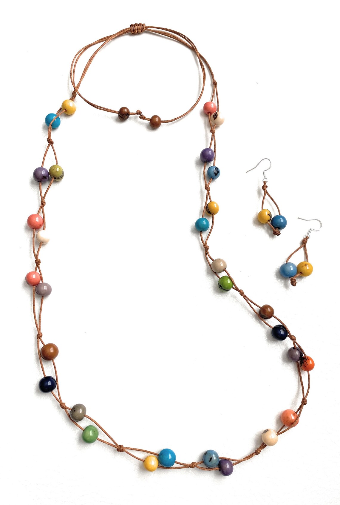 Rainbow Acai Seed Necklace Set Tag515, Long Necklace and Earrings in ...