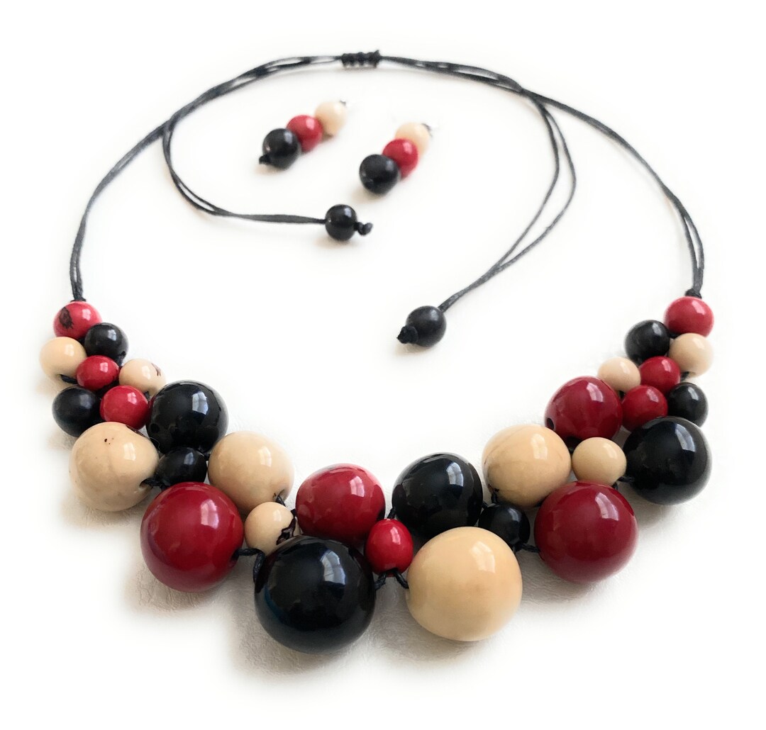 Pambil, Acai Necklace and Earings in Red, White, Black TAG615. Organic ...