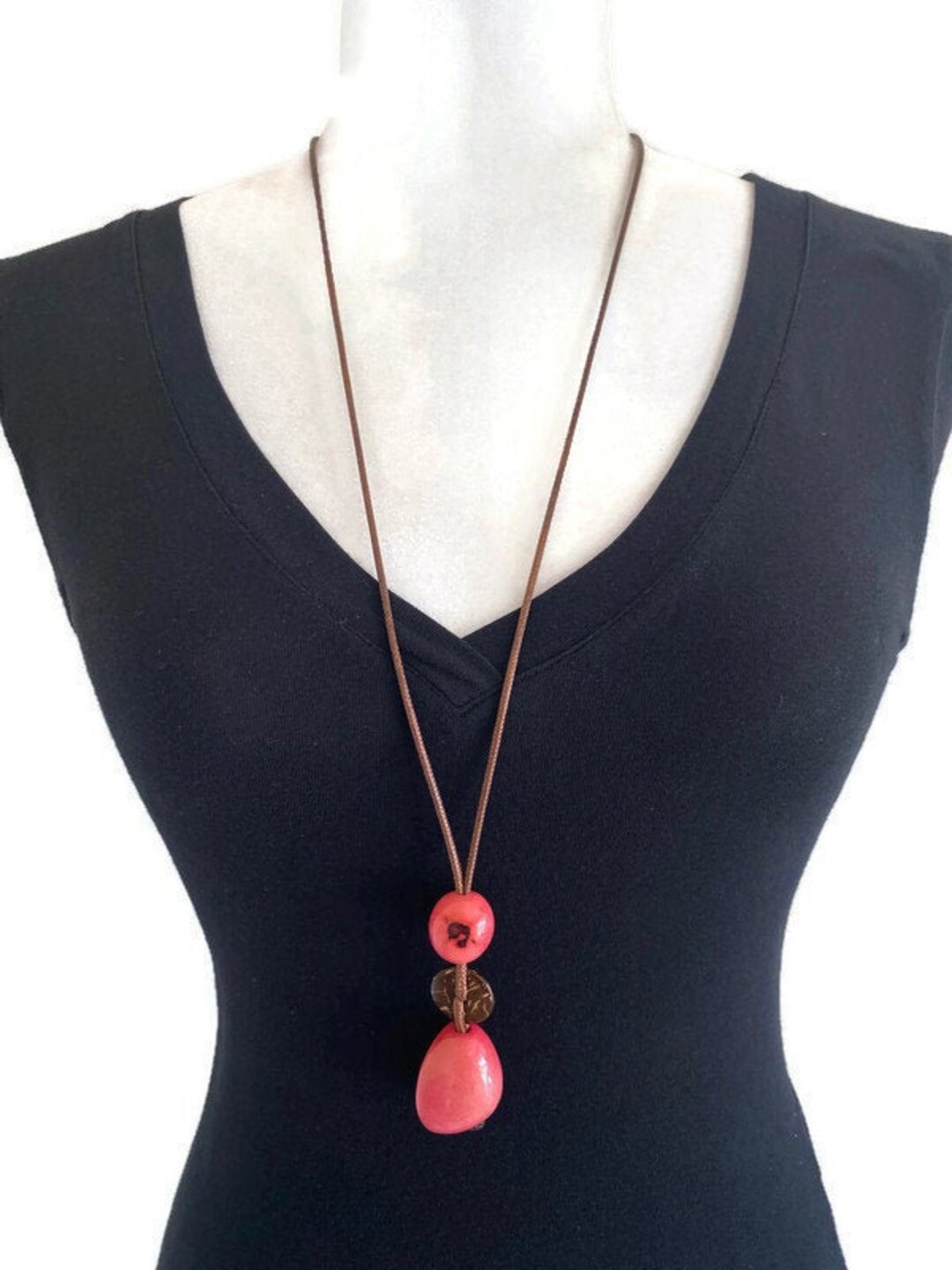 Long Tagua Necklace in Rose Pink TAG112, Vegetable Ivory Necklace, Pink ...