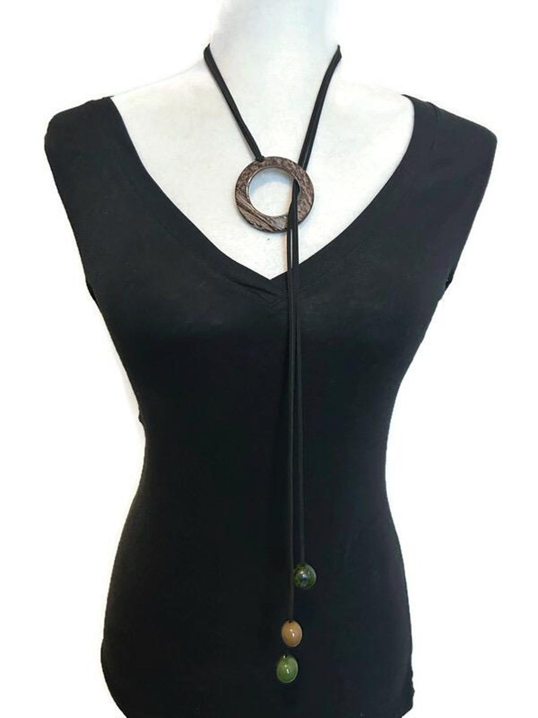 Coconut Shell and Pambil Necklace in Brown, Green TAG751, Organic ...