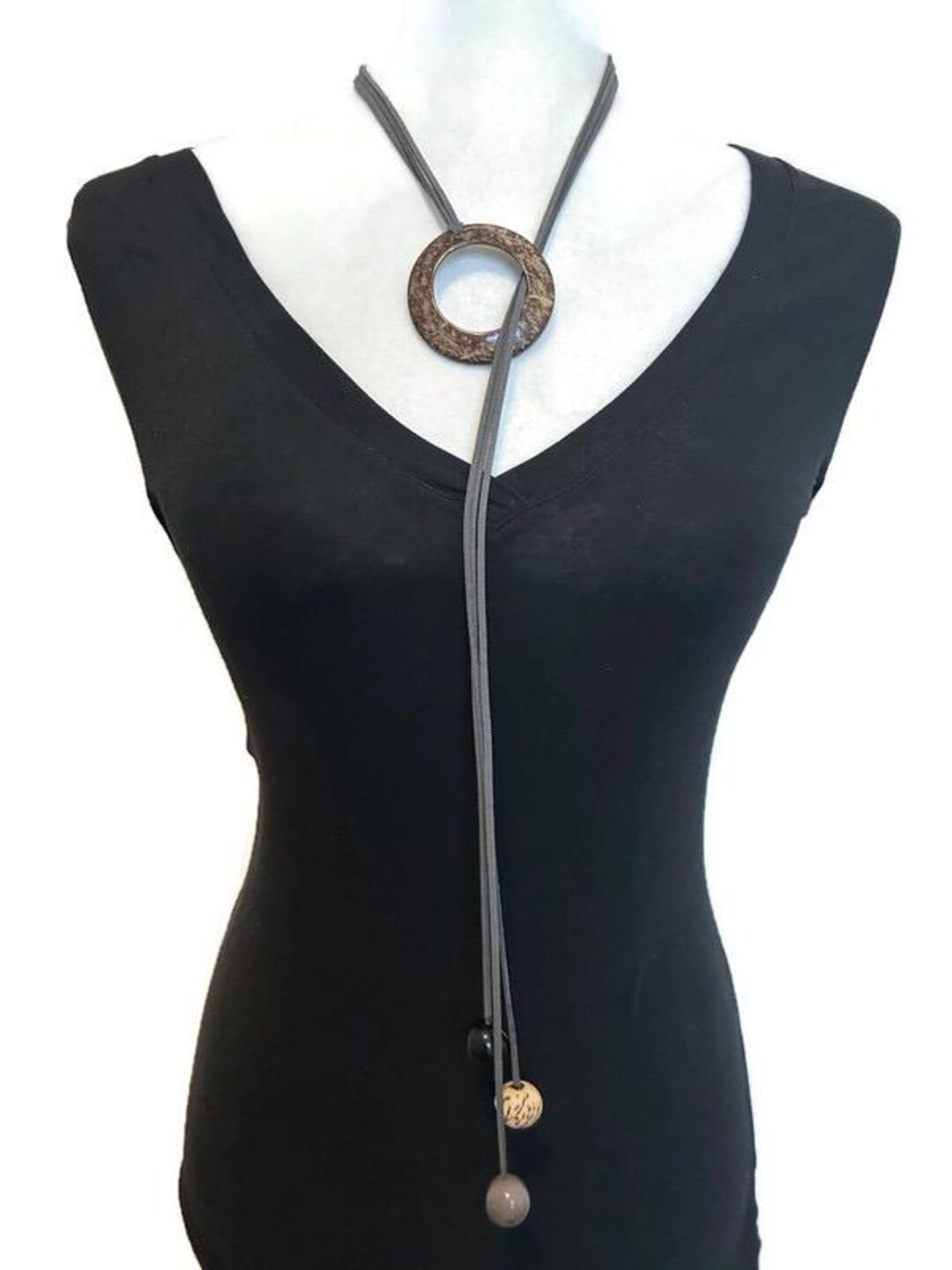 Coconut Shell and Pambil Necklace in Black, Gray, White, Brown TAG751 ...