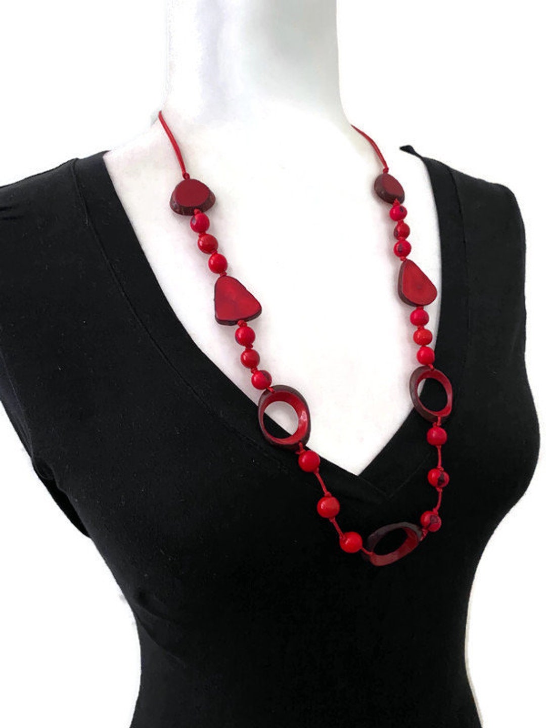Long Tagua Necklace in Red TAG670, Organic Necklace, Tagua Nut Jewelry ...