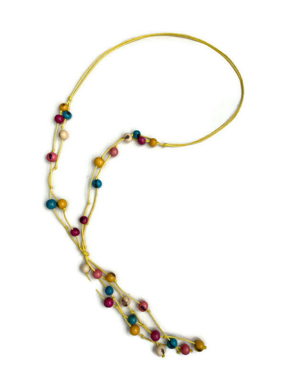 Long Acai Beads Necklace in Yellow, Blue, Pink, White TAG114, Organic Y ...