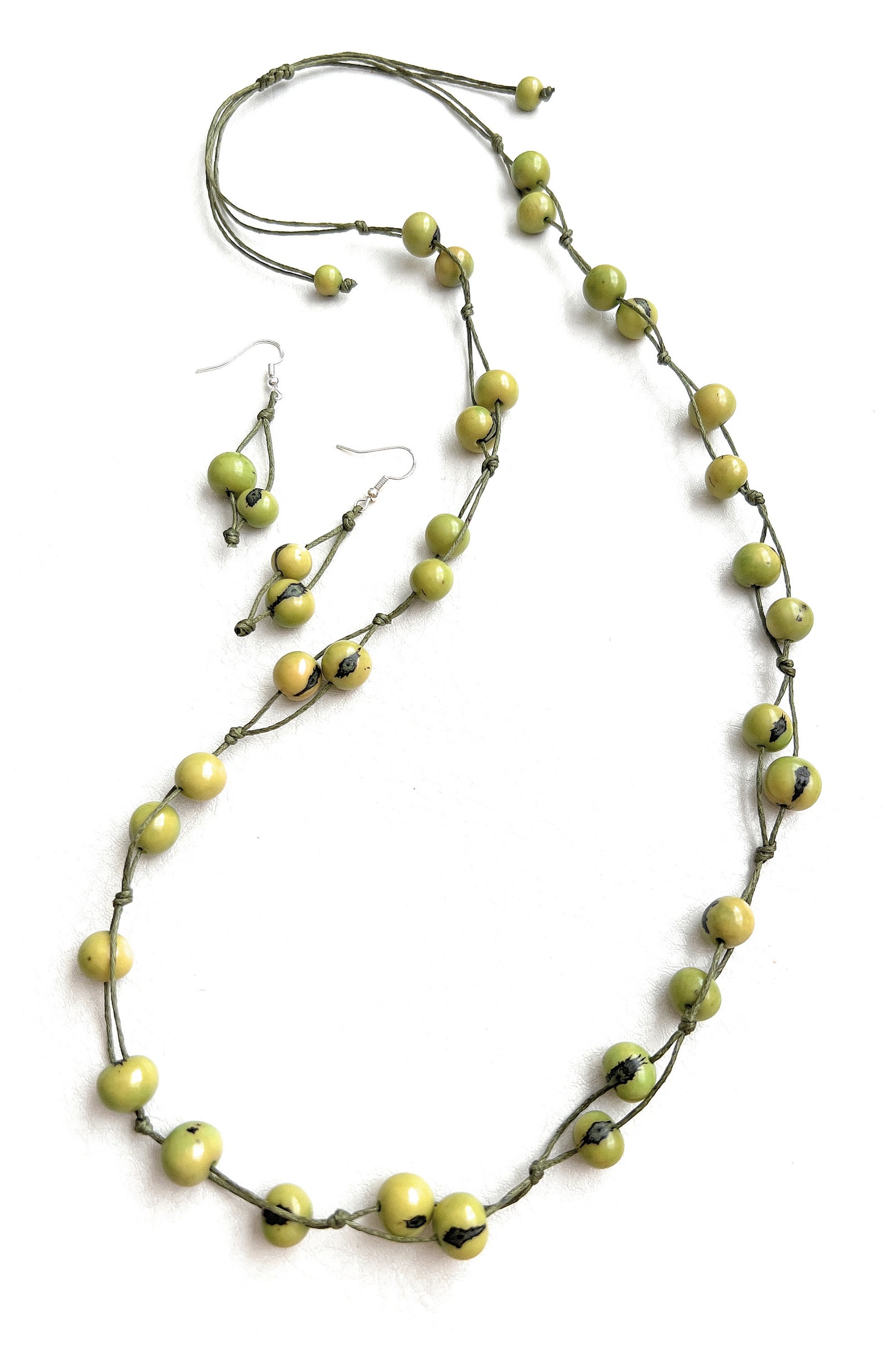 Green Acai Necklace Set Tag515, Organic Necklace and Earrings Set in ...