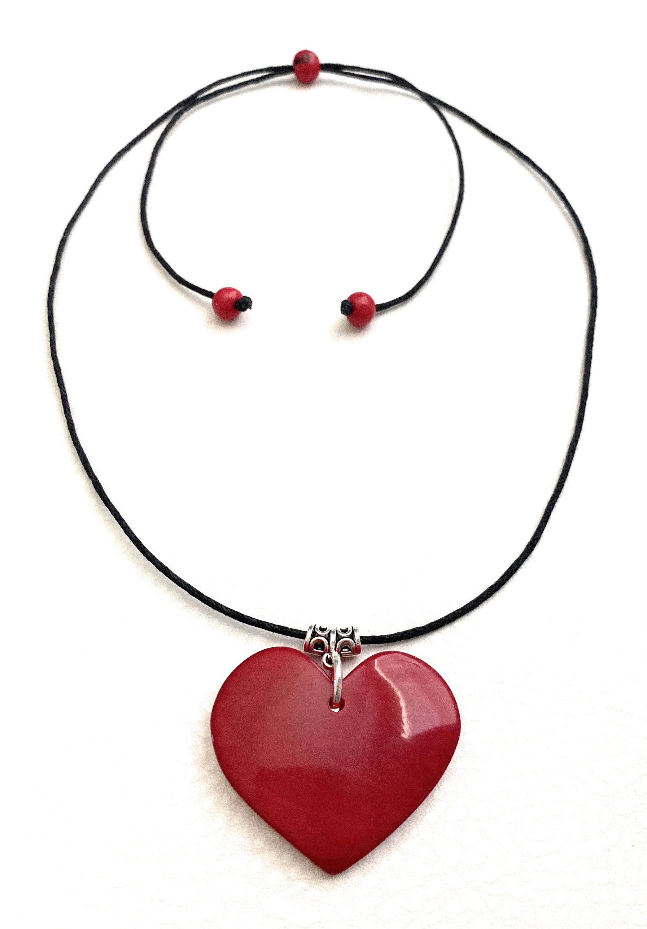 Red Heart Tagua Pendant Necklace TAG656 Vegetable Ivory | Etsy