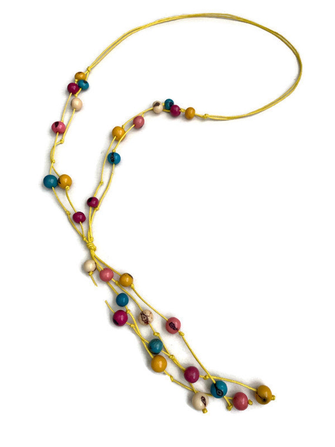 Long Acai Beads Necklace in Yellow, Blue, Pink, White TAG114, Organic Y ...
