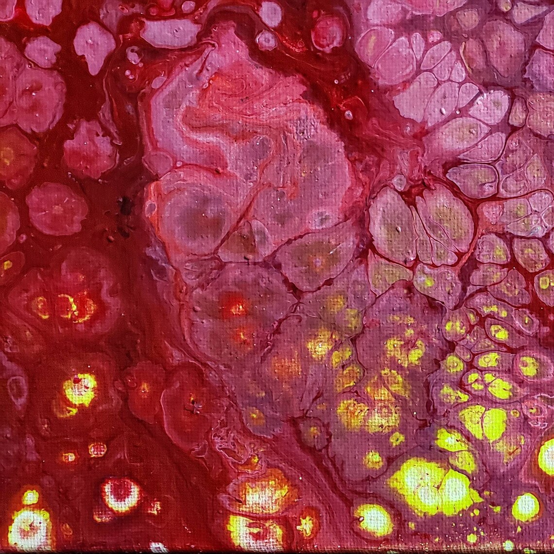 Red Under The Microscope Pour Painting Wall Art | Etsy