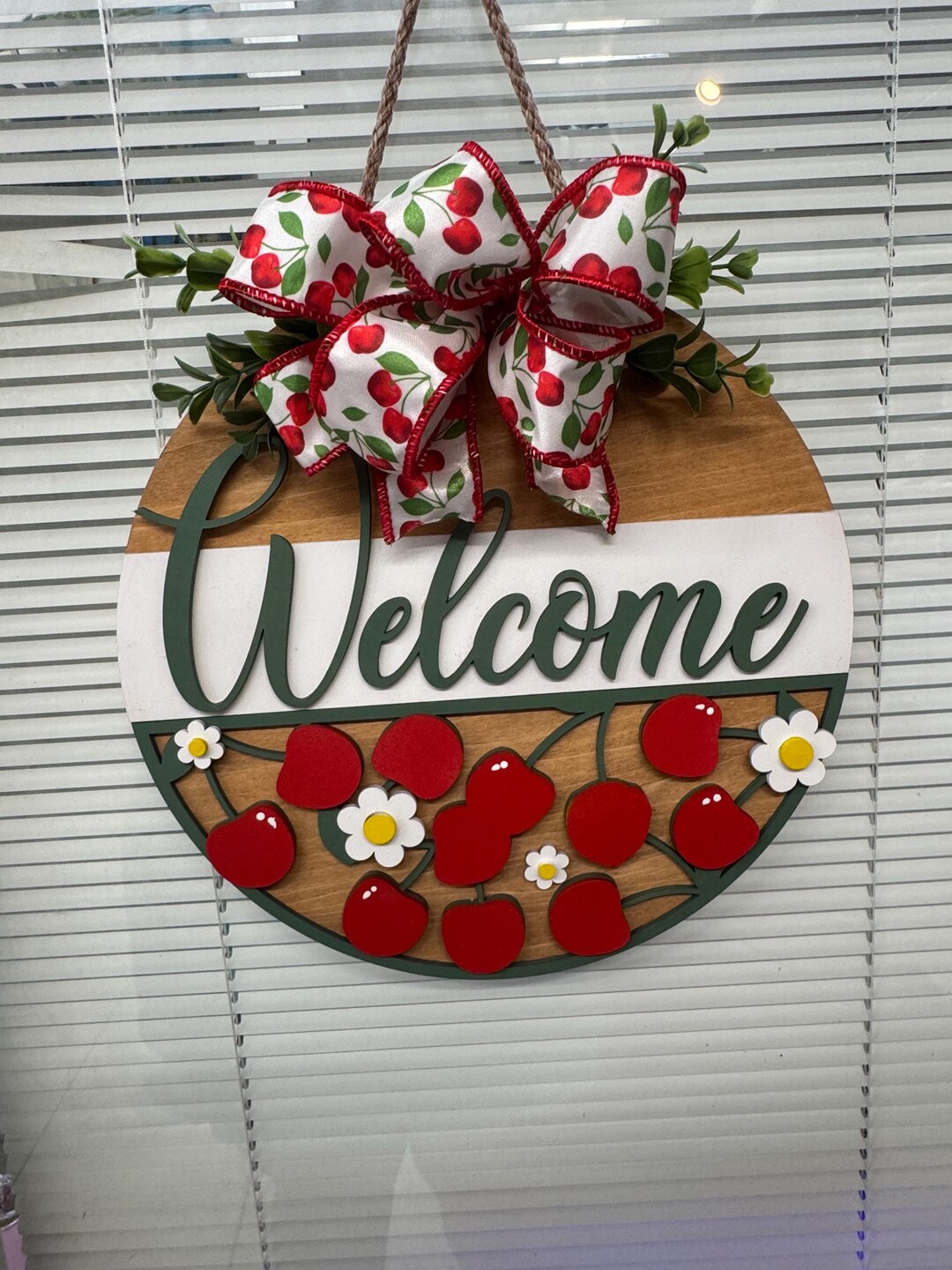 Cherry Welcome Sign | Summer Cherries Layered Wood Sign | Handmade ...