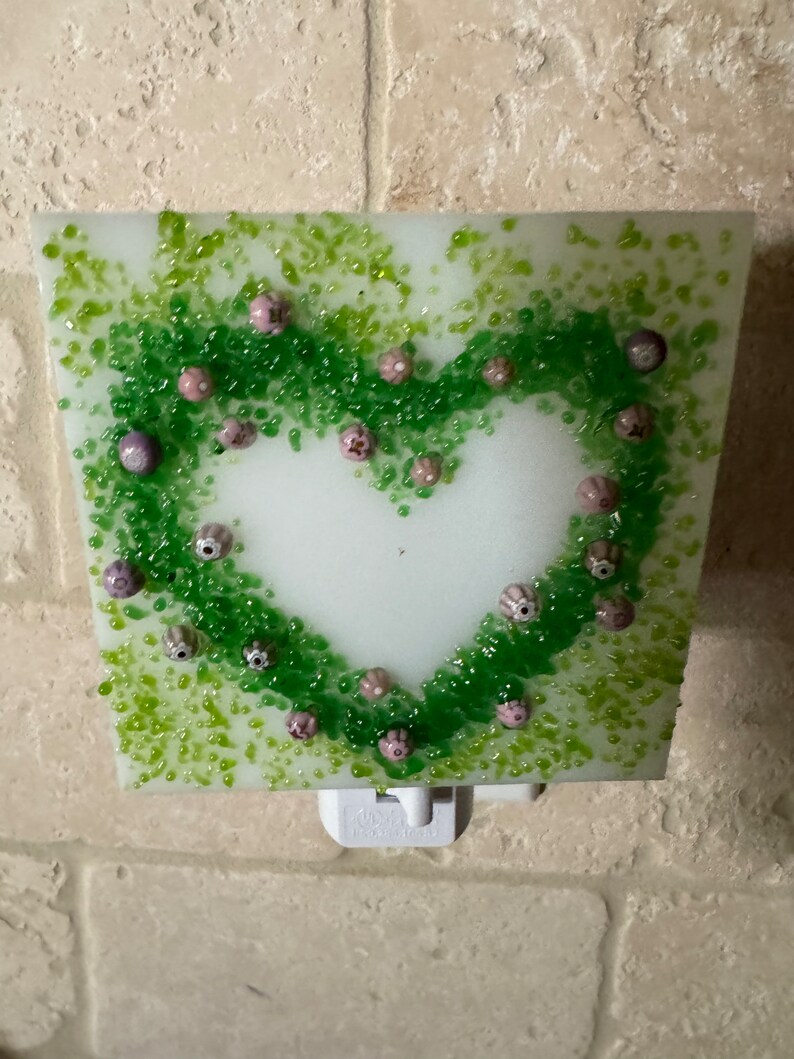 Fused Glass Floral Heart Night Light - Etsy