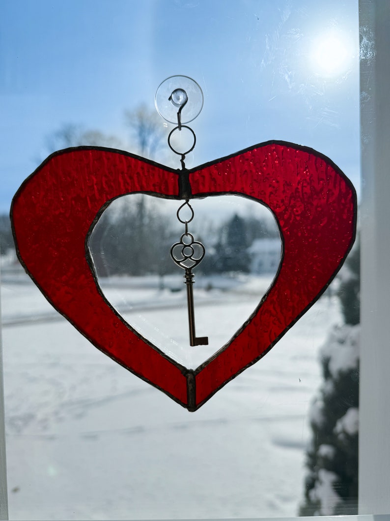 Stained Glass Open Heart With Key - Etsy