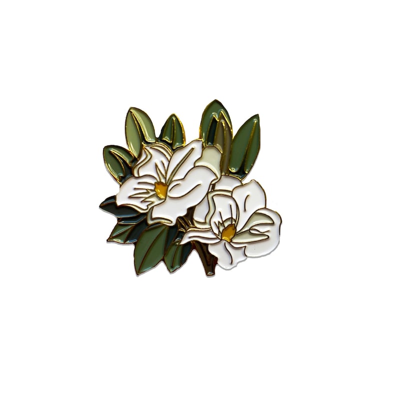 Magnolia Enamel Pin | Floral Enamel Pin | White Southern Magnolia ...