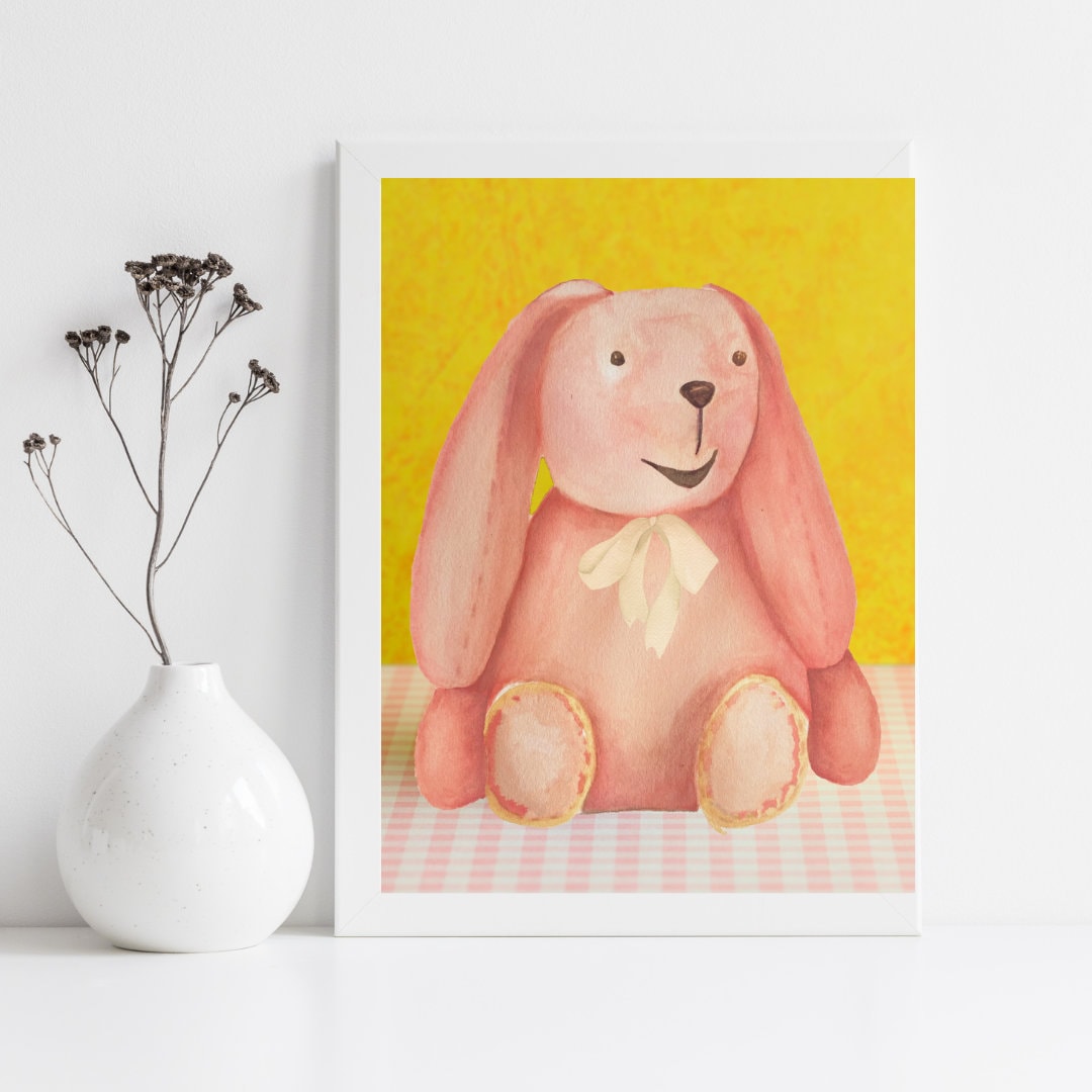 Pink Bunny Children's Print | Pink Bunny Art Print | Children Bunny ...
