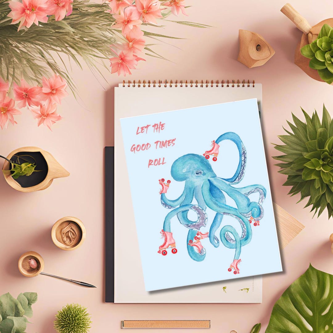 Octopus Greeting Card | Watercolor Octopus Card | Birthday Greeting ...