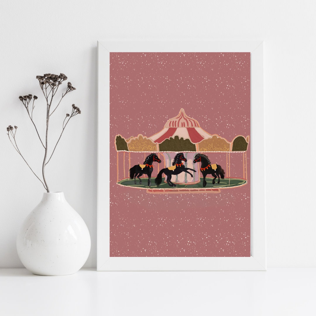 Carousel Pink Art Pink Carousel Kids Art Pink Christmas - Etsy