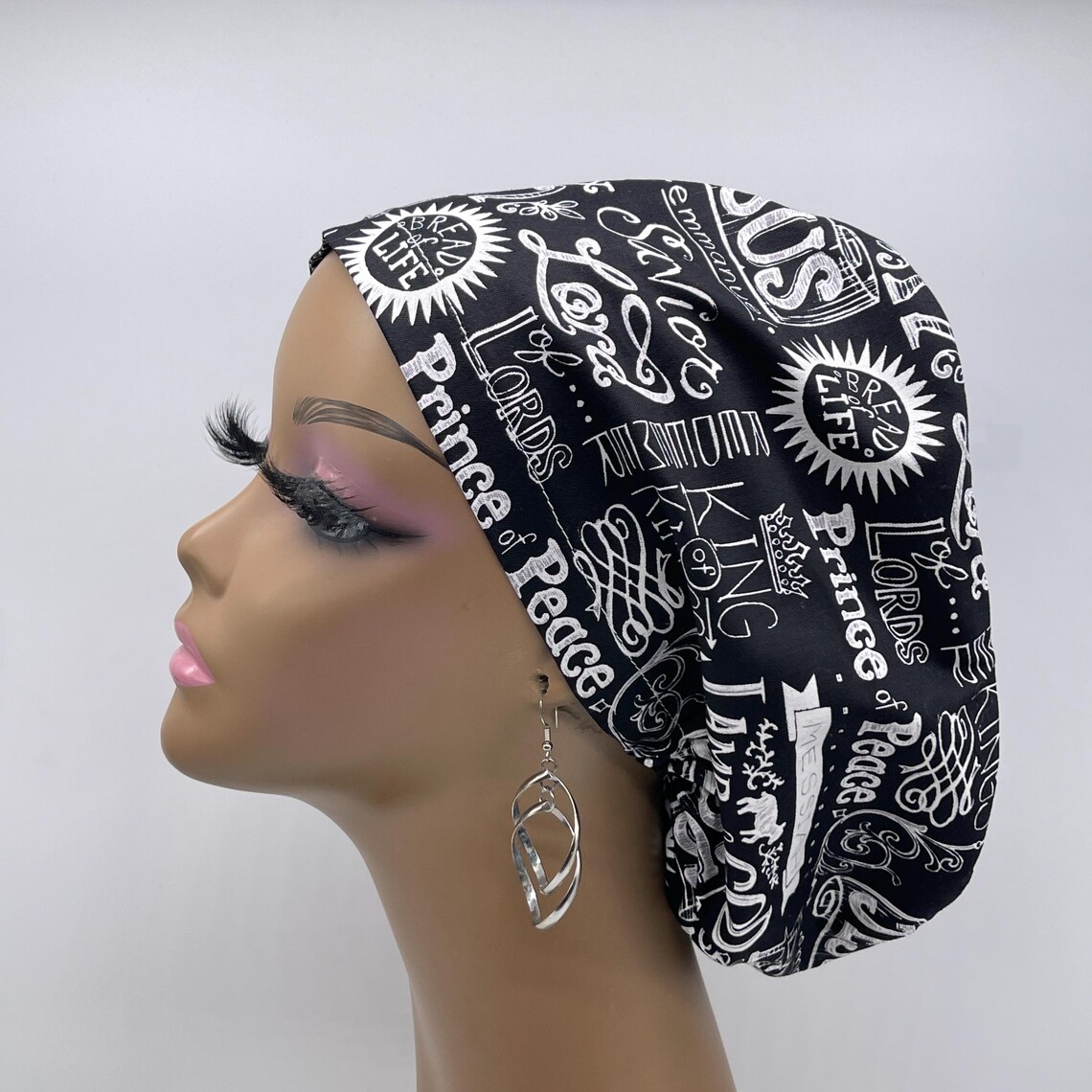 Christian Religious Surgical Scrub Cap: Black & White Cotton Nursing ...