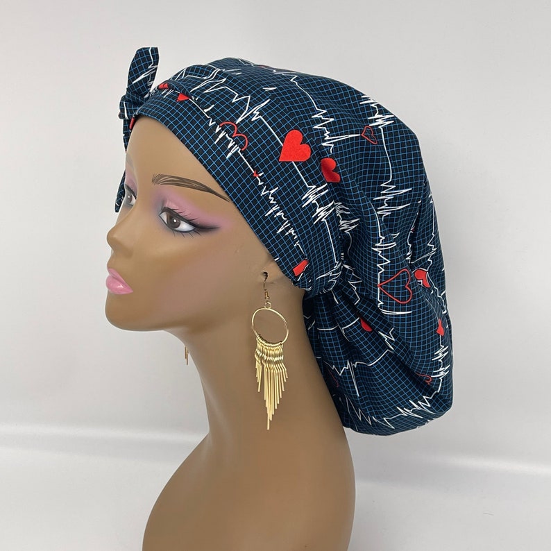 EKG Print Ponytail Scrub Cap: Satin Lined Cotton Nursing Hat - Etsy
