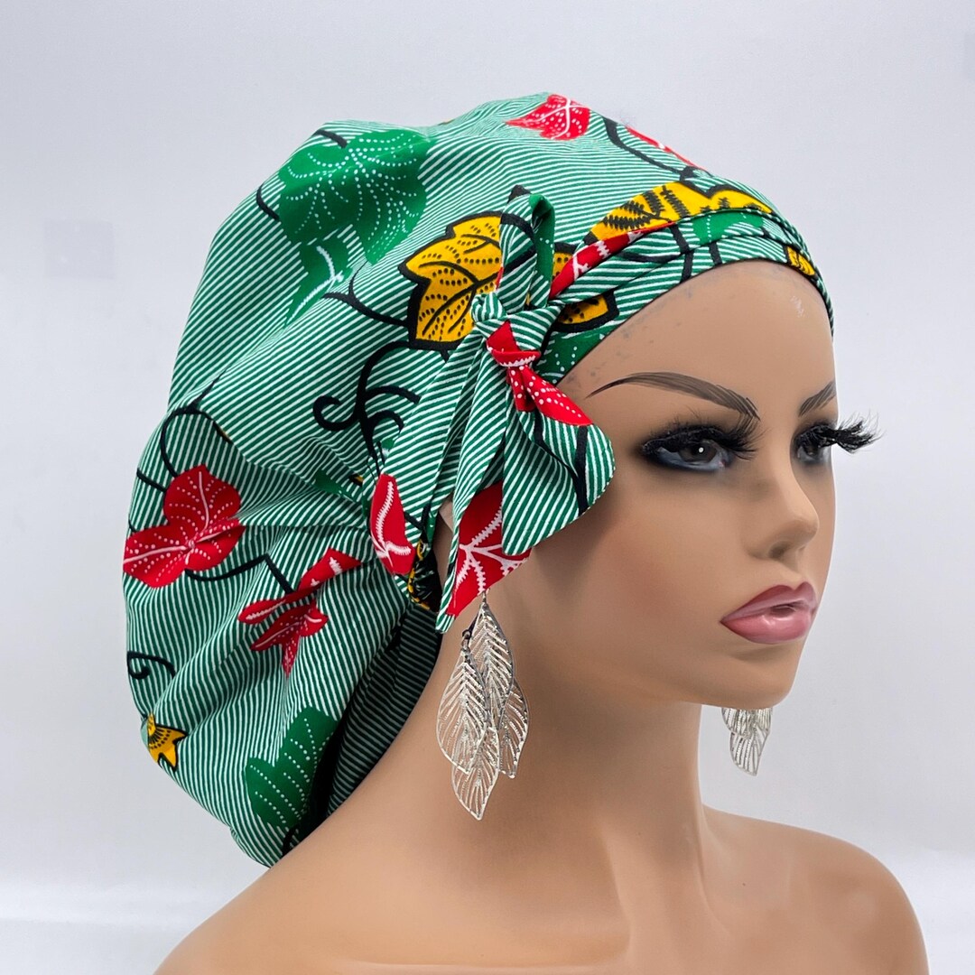 Green Leaves Cotton Ponytail Scrub Cap: Satin Lined Nursing Hat - Etsy UK