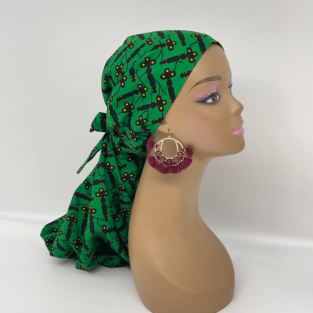 Adjustable Dread Locs and Long Braids HAT Cap, Green Ankara Pony Style ...