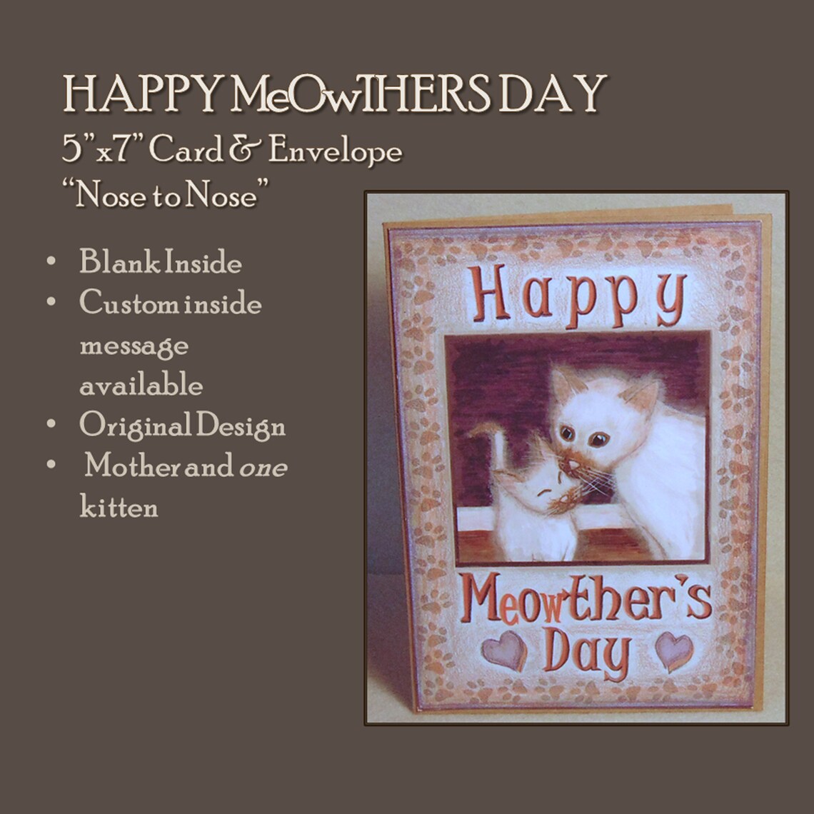 CARD 5x7 -- Happy Meowthers Day: "nose to Nose"-affectionate Mother Cat ...