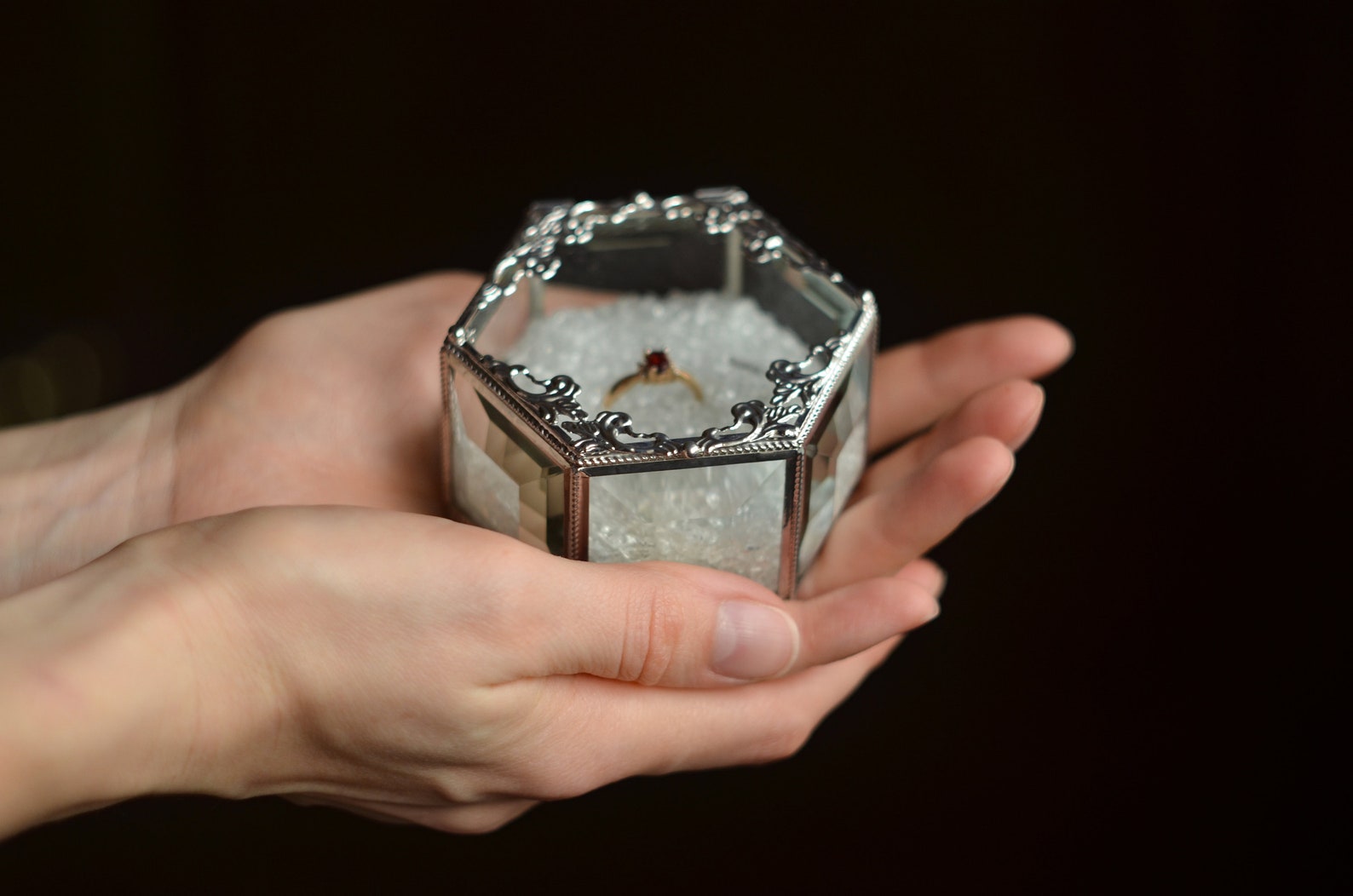 Wedding Ring Box, Hexagon Jewelry Box, Glass Box, Engagement Ring Box ...
