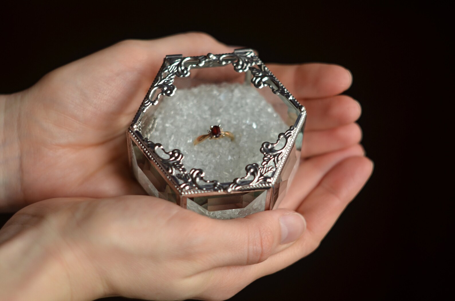 Wedding Ring Box, Hexagon Jewelry Box, Glass Box, Engagement Ring Box ...