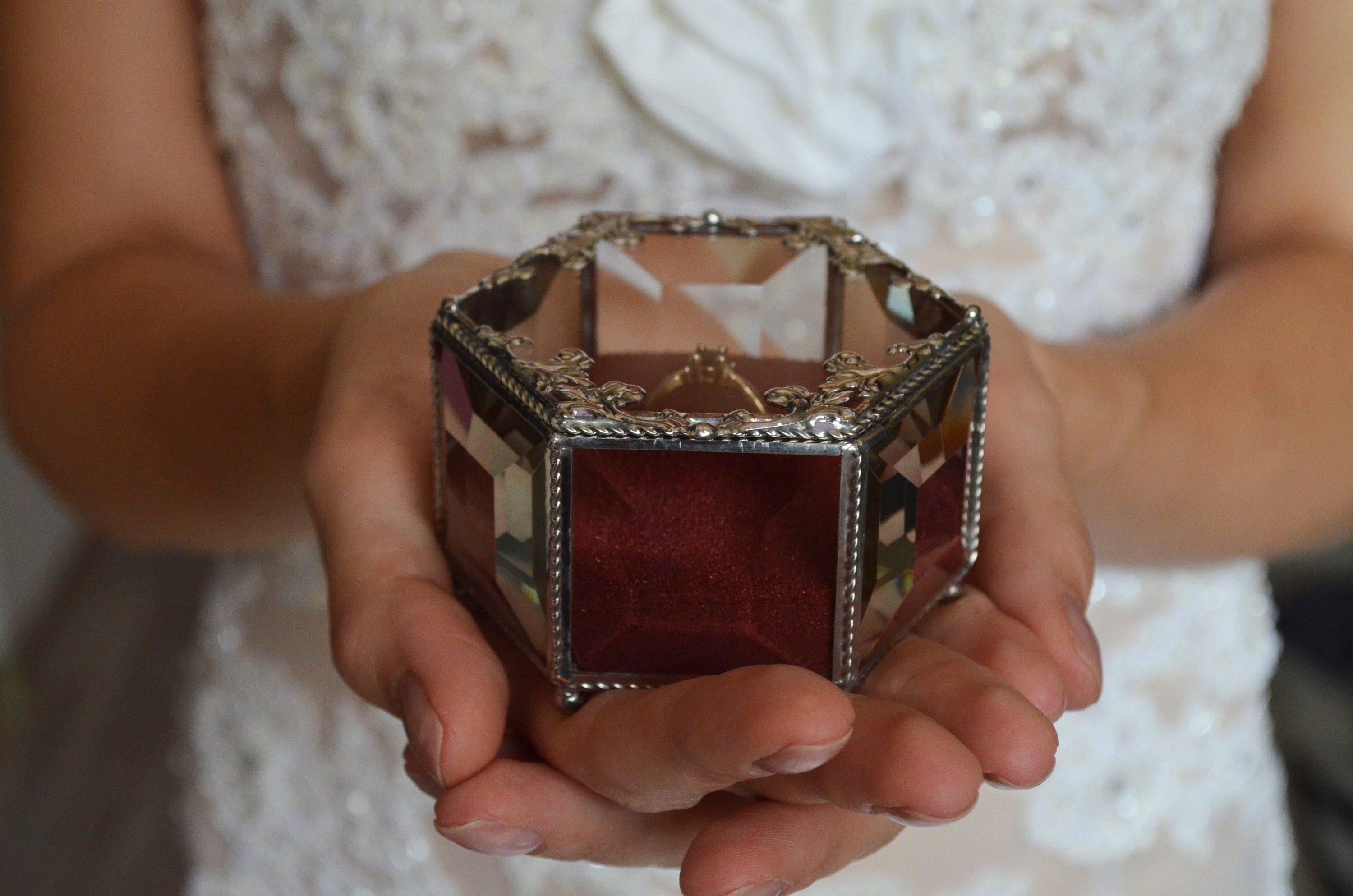 Wedding Ring Box, Hexagon Jewelry Box, Glass Box, Engagement Ring Box ...