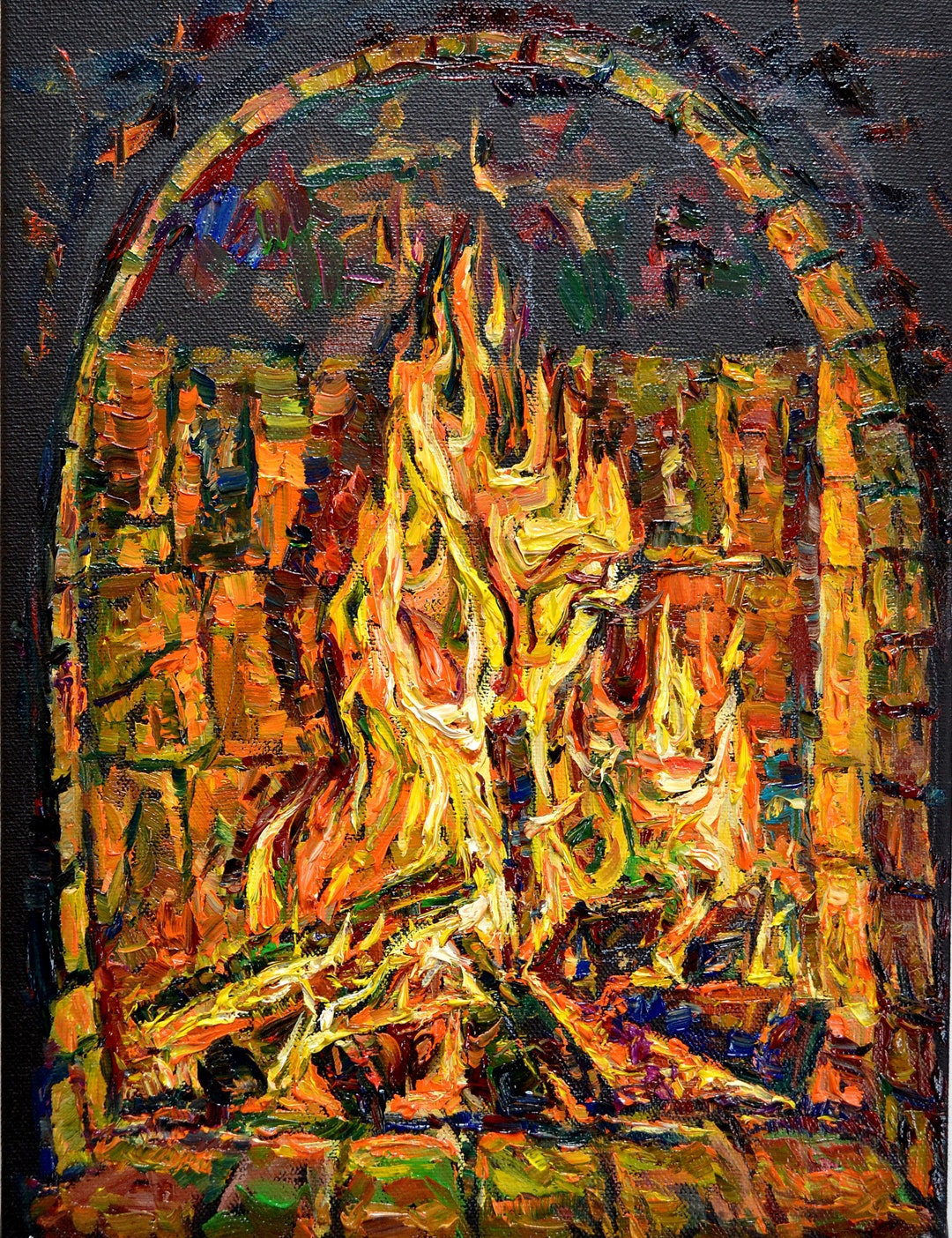 The Fire Original Handmade Painting, Fireplace, Bonfire Painting ...