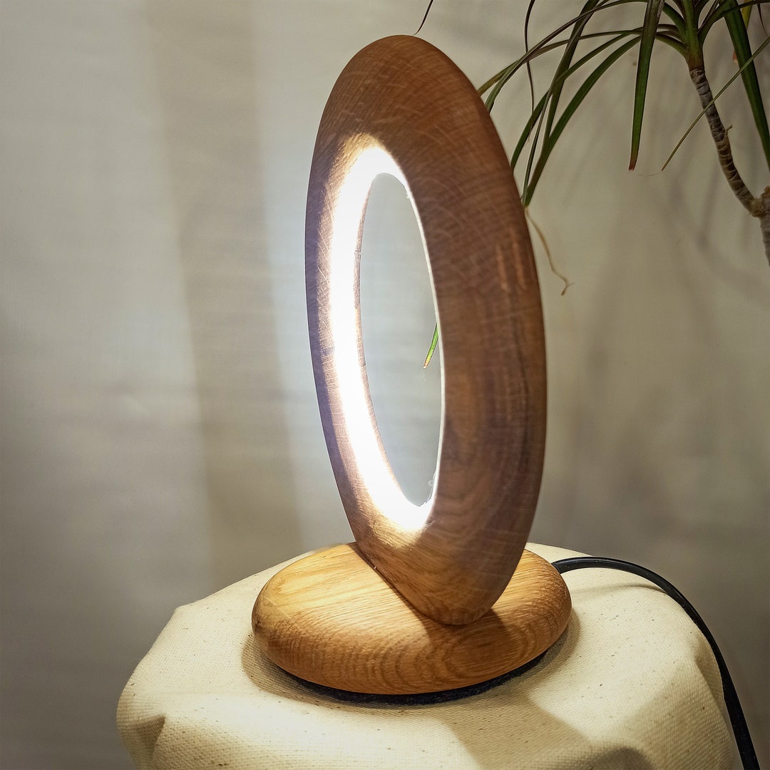 Handmade Natural Oak Table Lamp With LED Strip Wooden Bedside Light ...