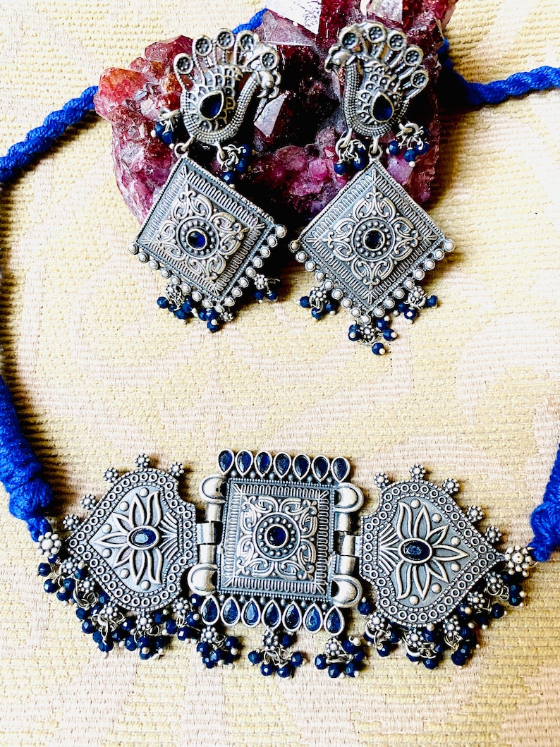 Silver Look Chokar Necklace Set/tribal Silver Look Necklace/rajasthani ...