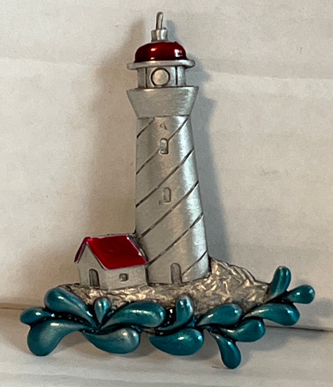 Vintage JJ Lighthouse Pin Brooch, Signed, Pewter, Silver and Red, Blue ...
