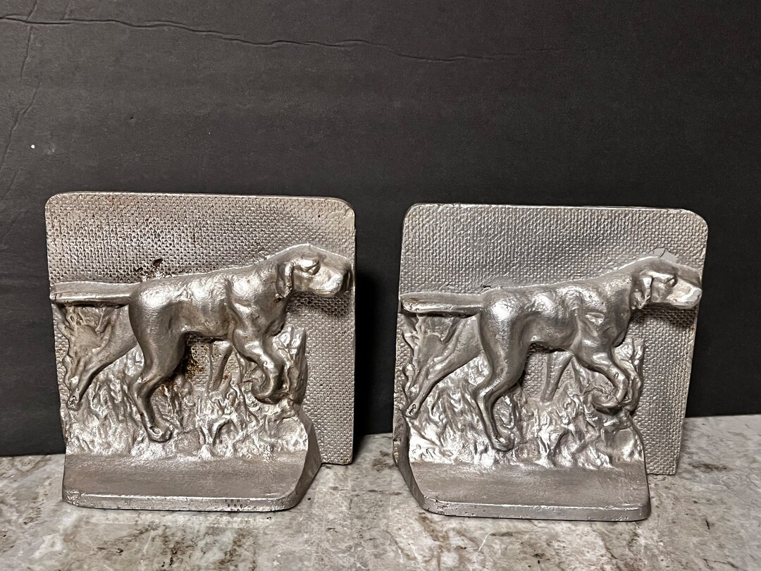 Vintage Hunting Dogs Cast Iron Bookends, Heavyweight, 3D, Silvertone ...