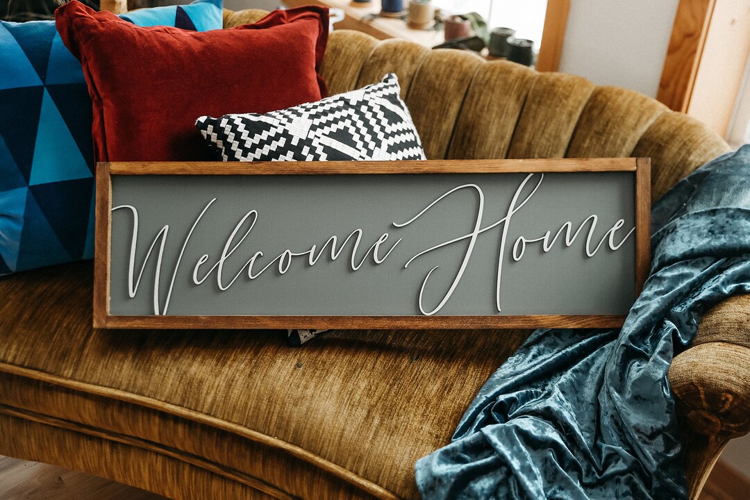 3D Welcome Home Sign: Laser Cut Birch, Farmhouse Decor - Etsy