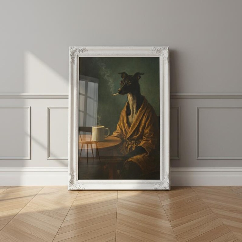 Smoking Greyhound in Robe Poster | Rolled Poster, Vintage Dog Art - Etsy