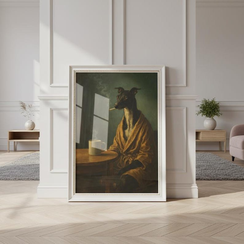 Smoking Greyhound in Robe Poster | Rolled Poster, Vintage Dog Art - Etsy