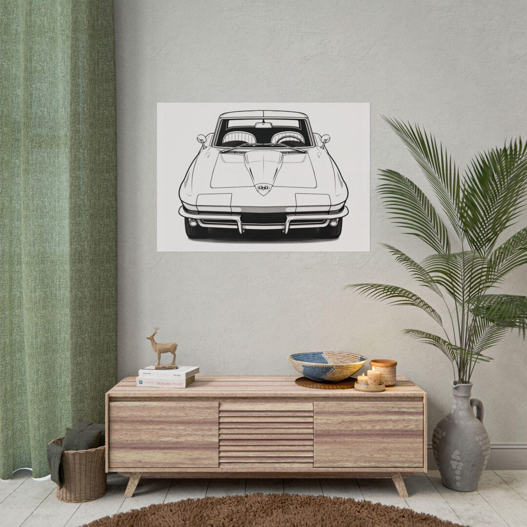 Classic C2 Corvette Front View Rolled Poster | Vintage Sports Car Print ...