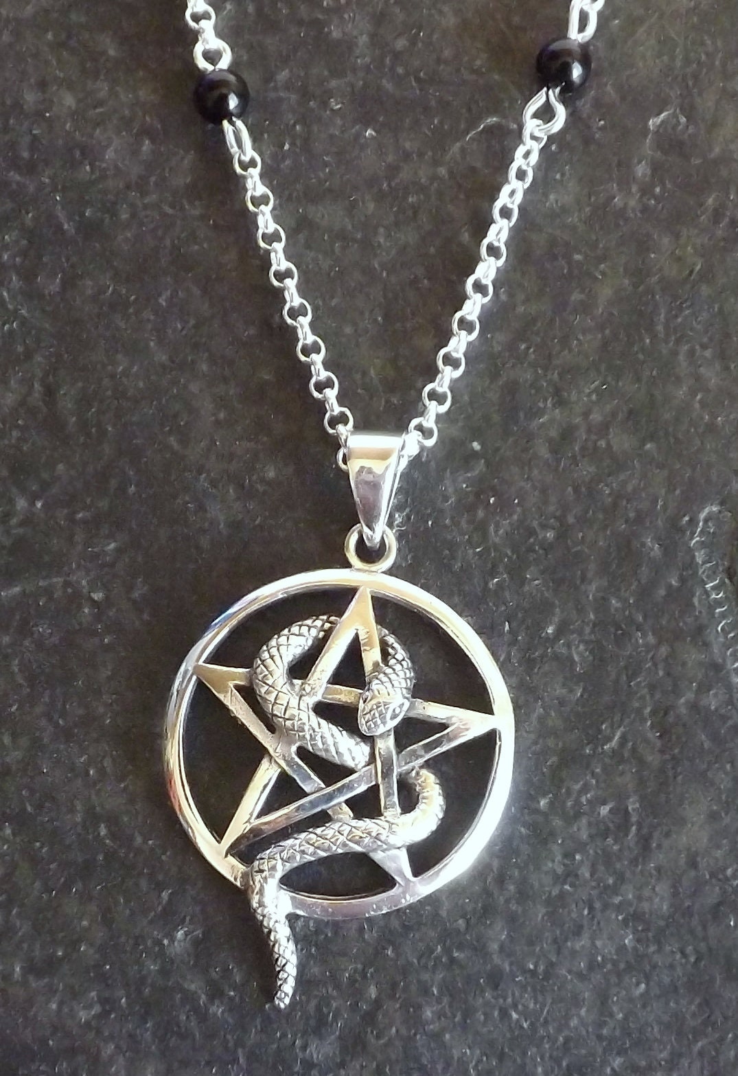 Sterling Silver Snake Pentagram Pendant Gemstone Necklace | Etsy