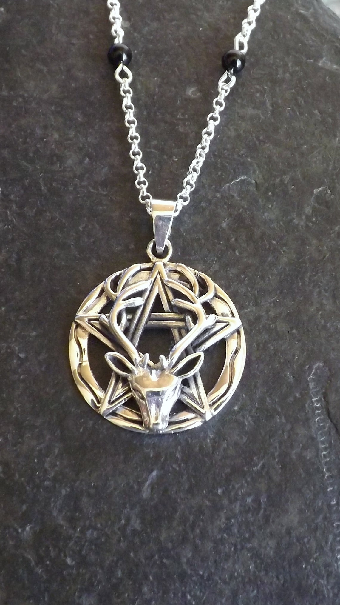 Sterling Silver Celtic Pentagram Stag Pendant Gemstone Necklace Pagan ...