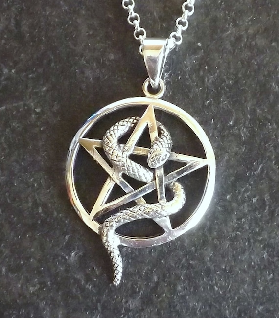 Sterling Silver Snake Pentagram Pendant Gemstone Necklace | Etsy