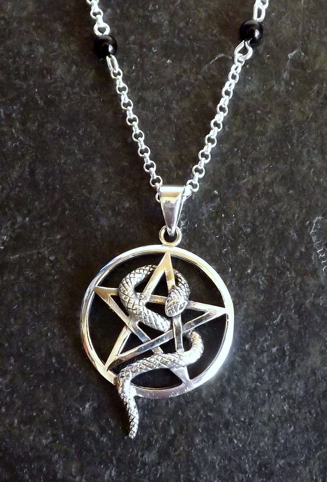 Sterling Silver Snake Pentagram Pendant Gemstone Necklace | Etsy