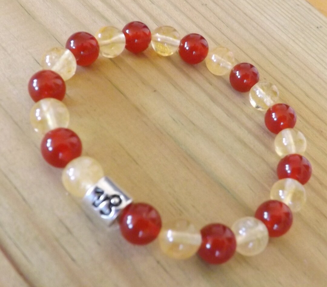 Carnelian Citrine 8mm Zodiac Star Sign Gemstone Bracelet Stacking ...