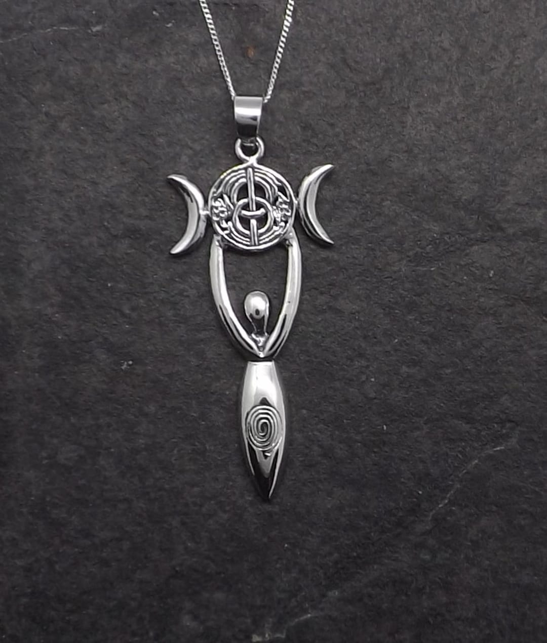 Goddess Necklace, Sterling Silver Chalice Well Triple Moon Goddess ...