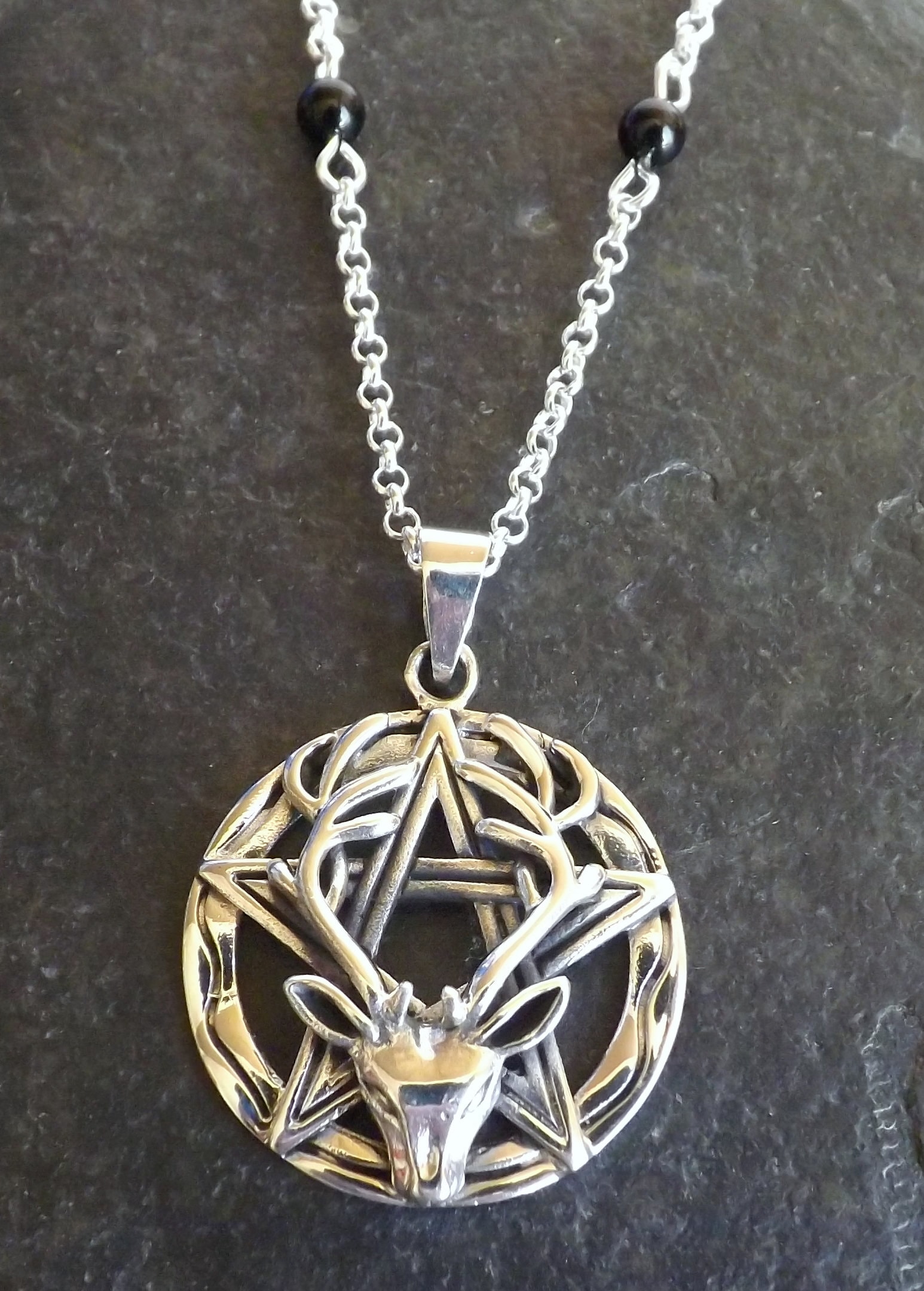 Sterling Silver Celtic Pentagram Stag Pendant Gemstone Necklace Pagan ...