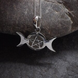 Sterling Silver Gemstone Triple Moon Pendant Hidden Pentagram Triple ...