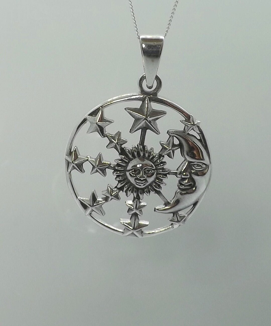 Sterling Silver Sun, Moon and Stars Pendant Necklace, Sterling Silver ...