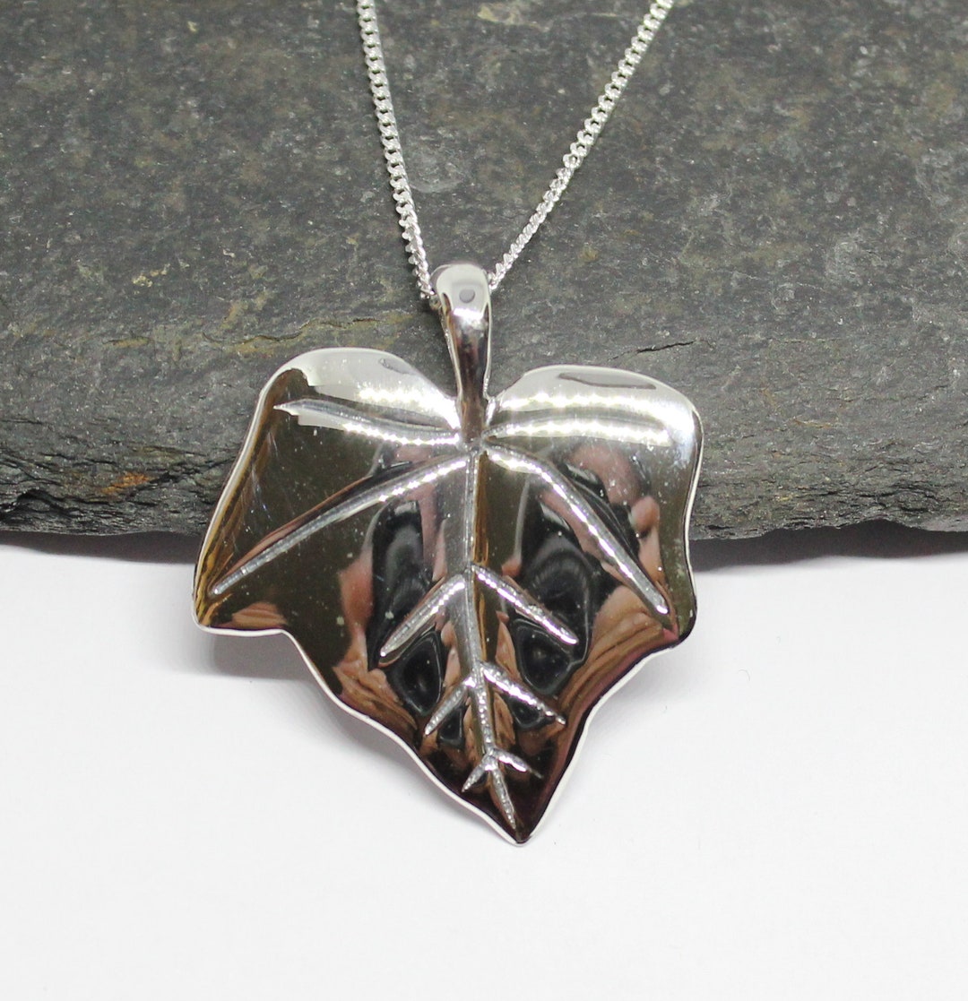 Large Sterling Silver Double Sided Ivy Leaf Pendant Necklace, Sterling ...