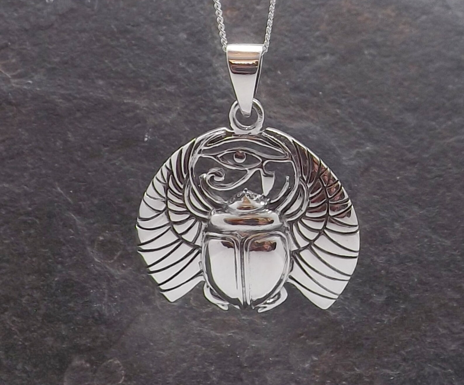 Sterling Silver Egyptian Scarab Beetle Eye of Horus Pendant, Silver ...