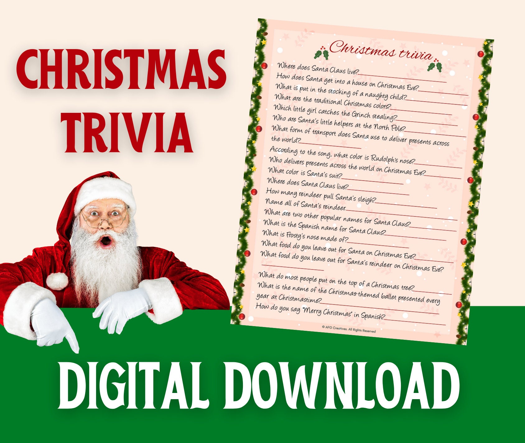 Printable Christmas Trivia Game | Holiday Trivia Digital Download ...